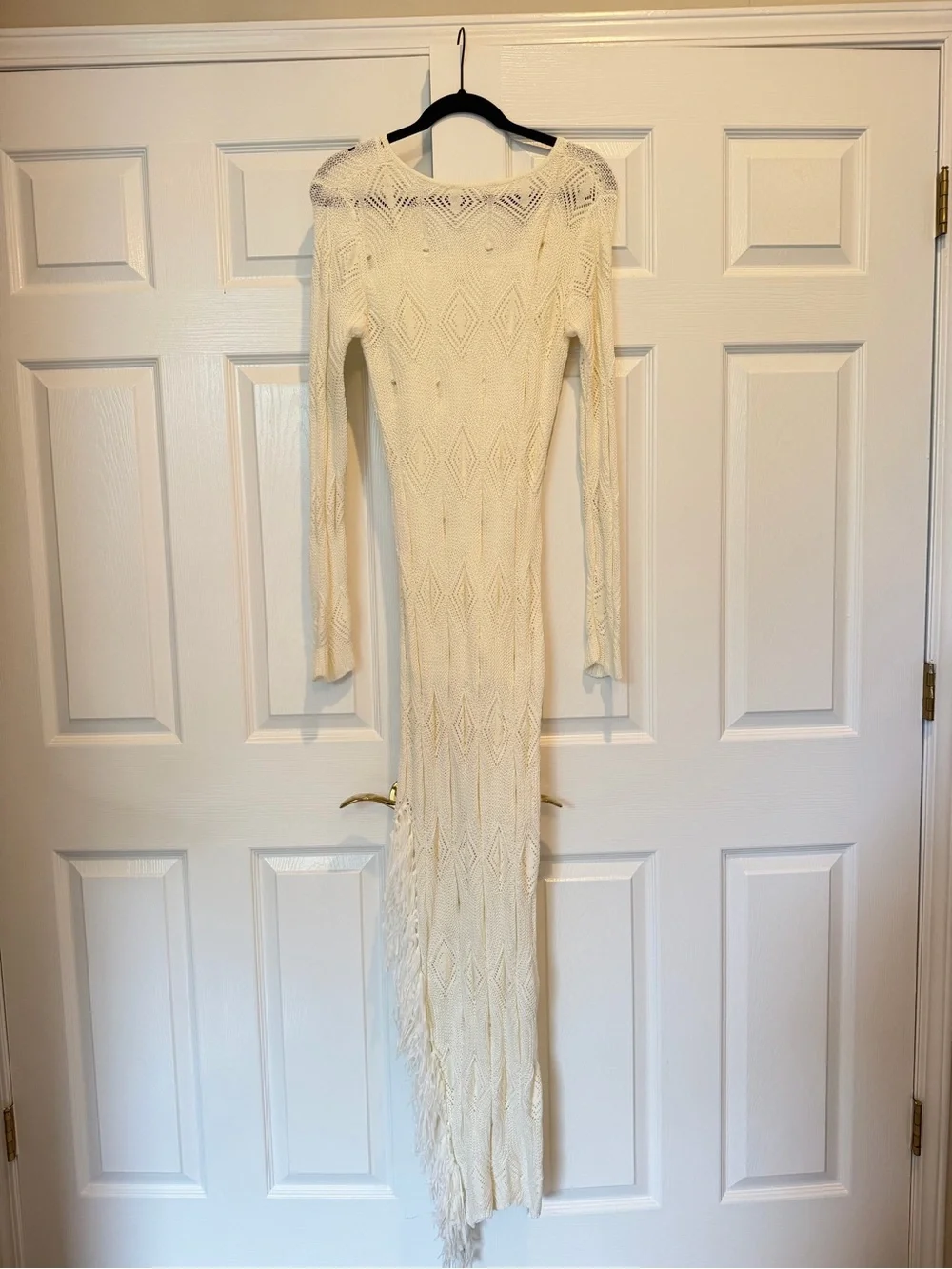 Lalavon | Dresses | La Lavon Cream Pointelle Knit Fringe Maxi Dress L ...